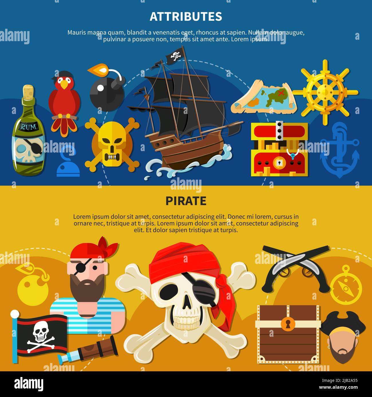 Ensemble de bannières de dessin animé pirate avec marin barbu en ...