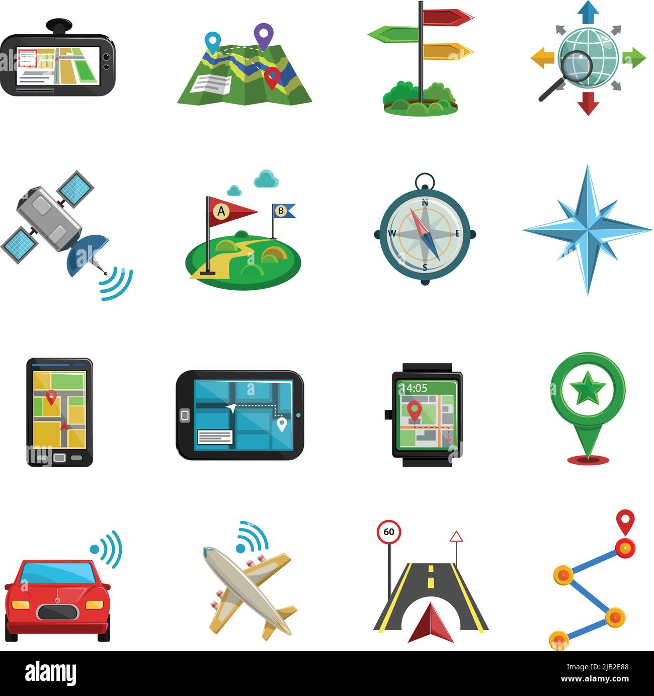 Cartes de localisation de voiture et d'avion compas et navigation gps ...