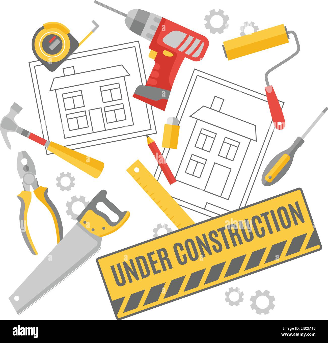 Chantier construction projet dessin technique menuiserie outils et ...