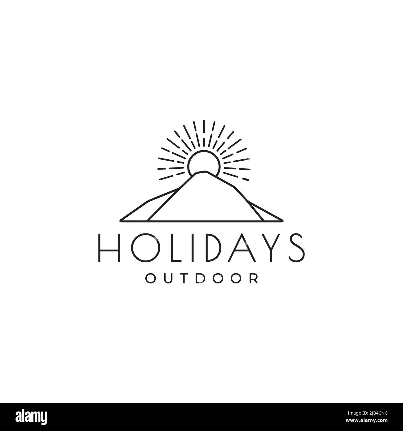 ligne simple colline ou montagne avec soleil brillant logo design ...