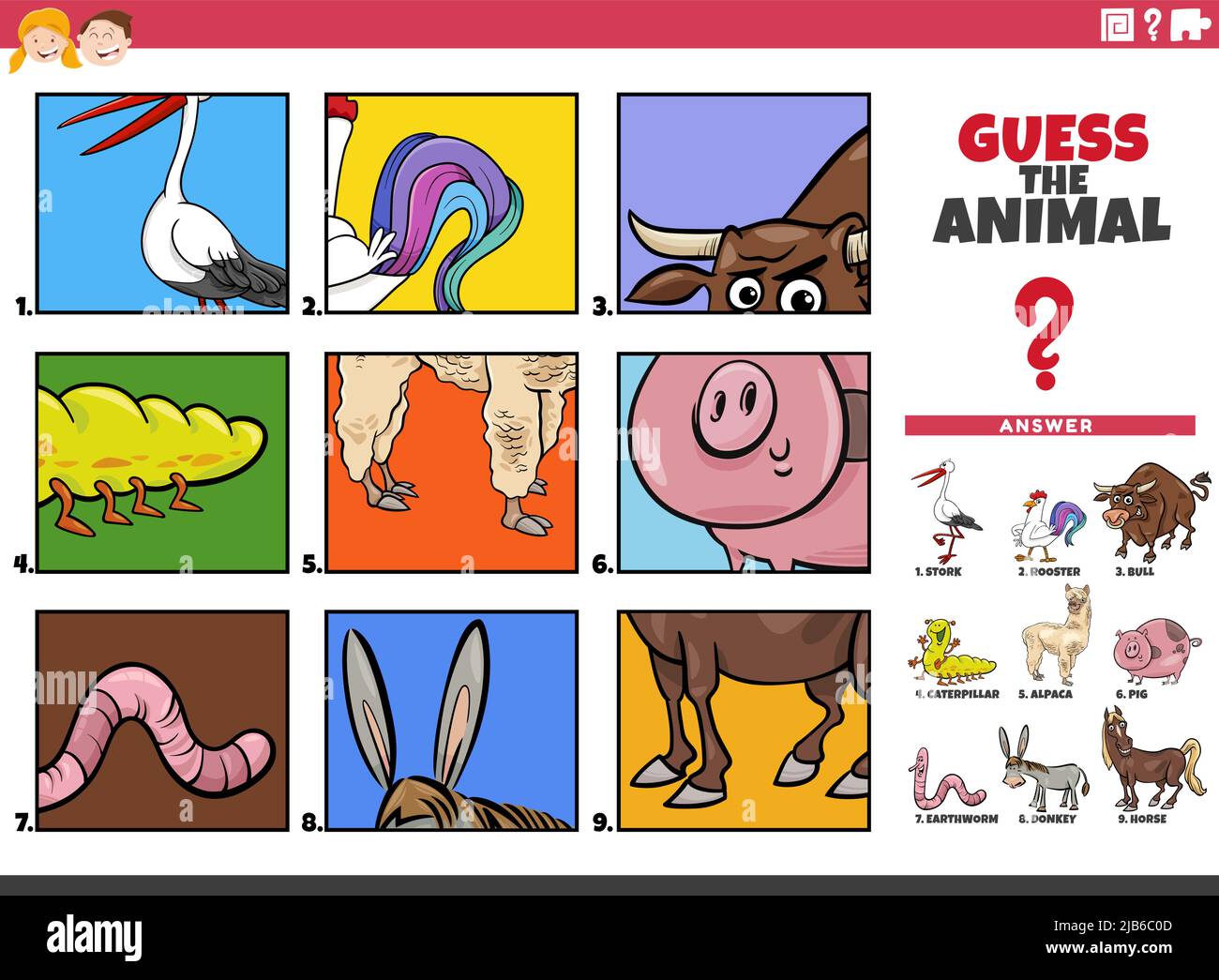 Illustration de dessin animé d'un jeu éducatif de deviner des espèces ...