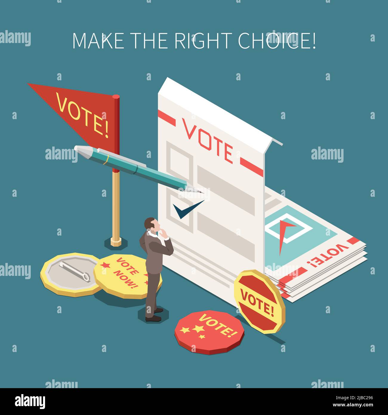 Affiche publicitaire de vote d'élection avec bulletins de vote insignes ...