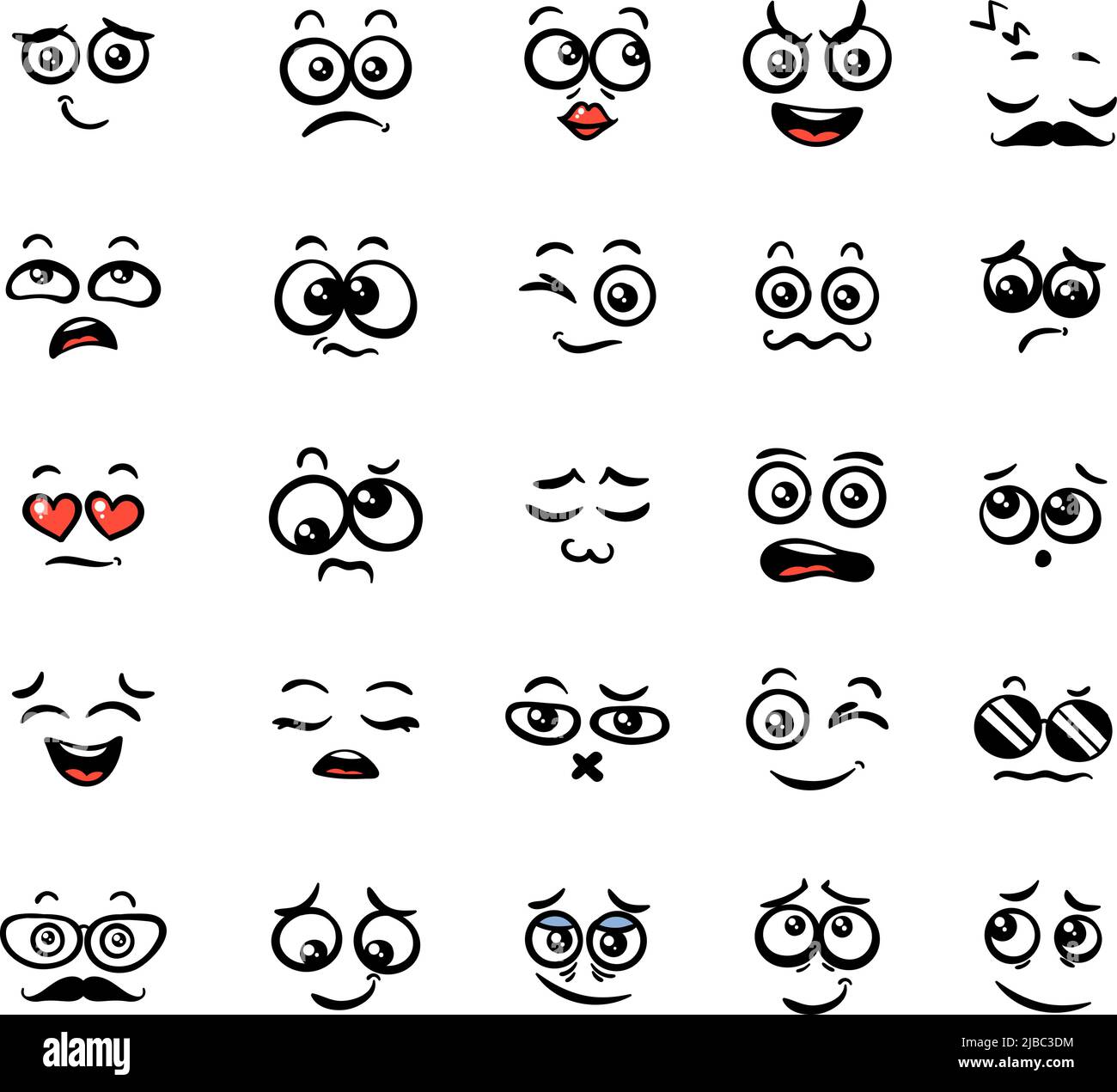 Différents jeux d'émoticônes de dessin animé. Doodle visages, yeux et ...