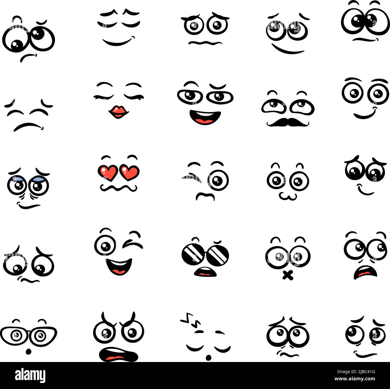 Différents jeux d'émoticônes de dessin animé. Doodle visages, yeux et ...
