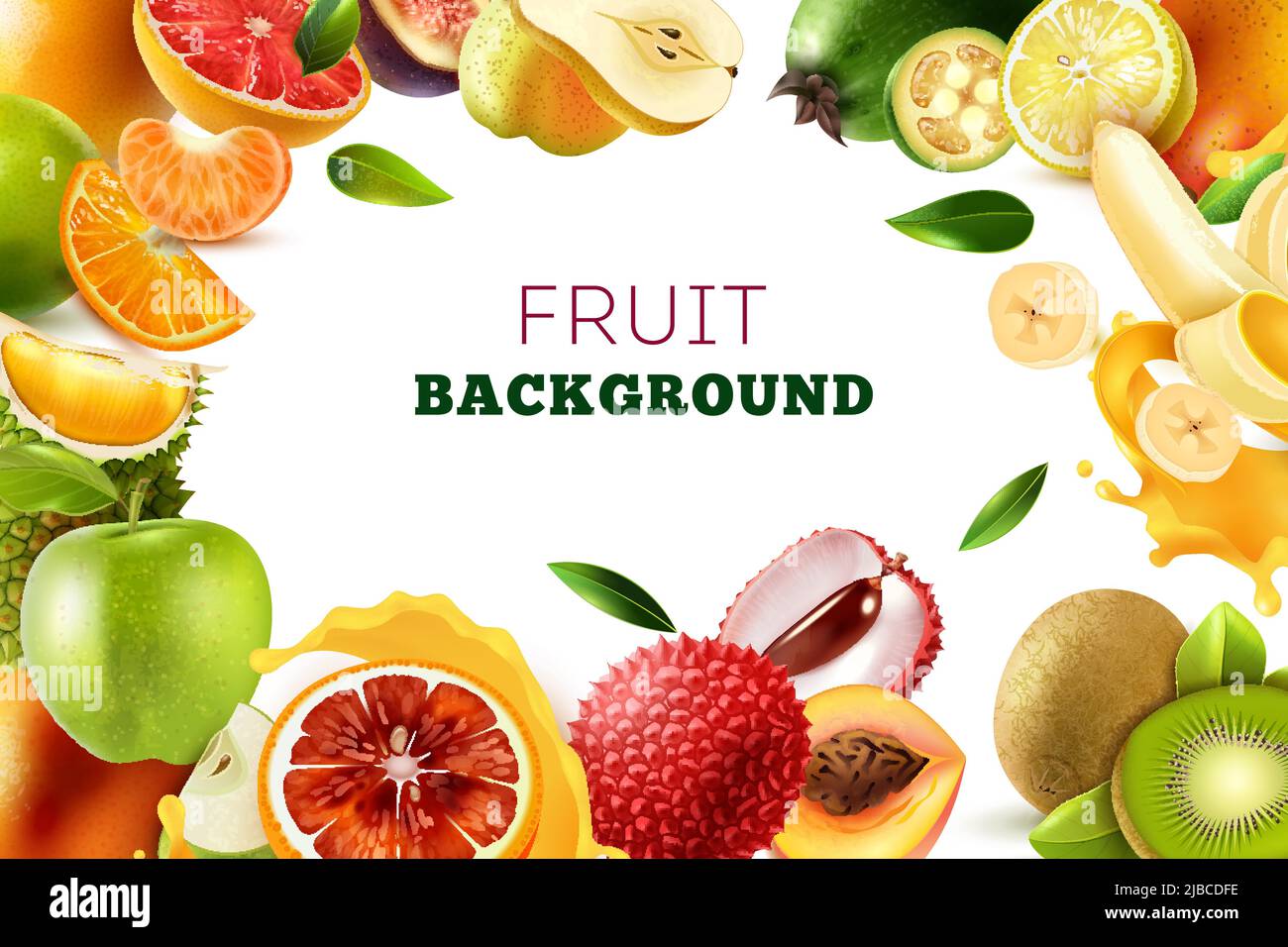 Cadre de fruits réaliste avec place au centre et grand titre sur fond ...