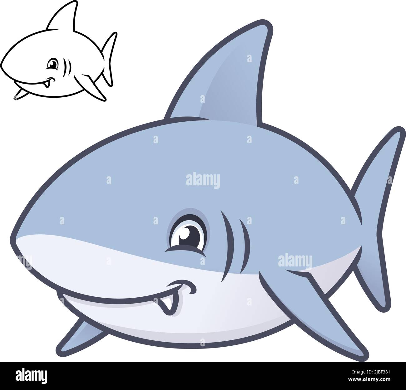 Mignon Happy Baby Shark avec dessin d'art noir et blanc, vie aquatique ...