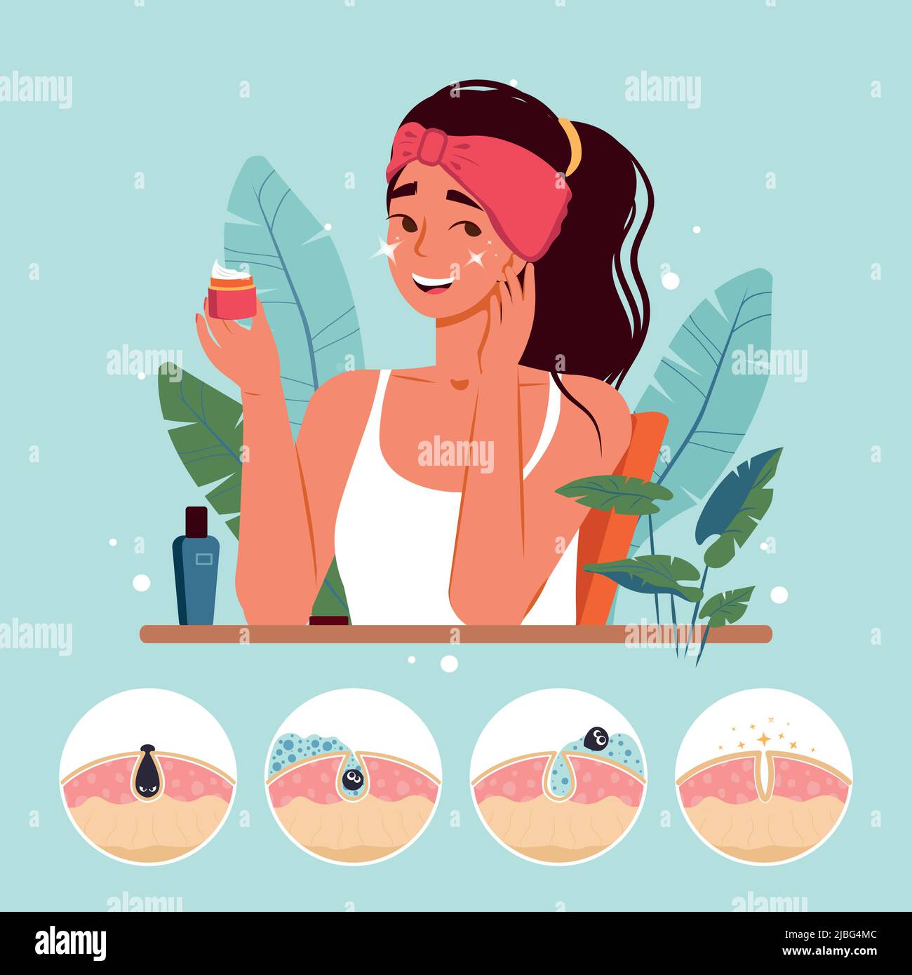 Belle Femme Hydratant Sa Peau Banque Dimages Vectorielles Alamy