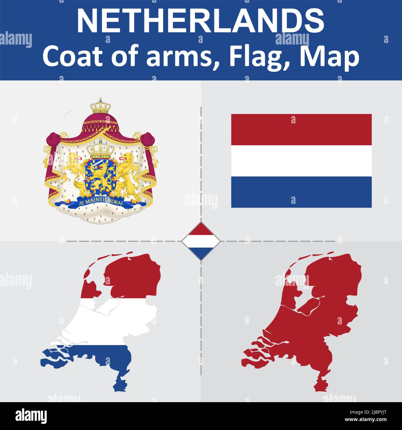 Armoiries, drapeau et carte des pays-Bas Image Vectorielle Stock - Alamy