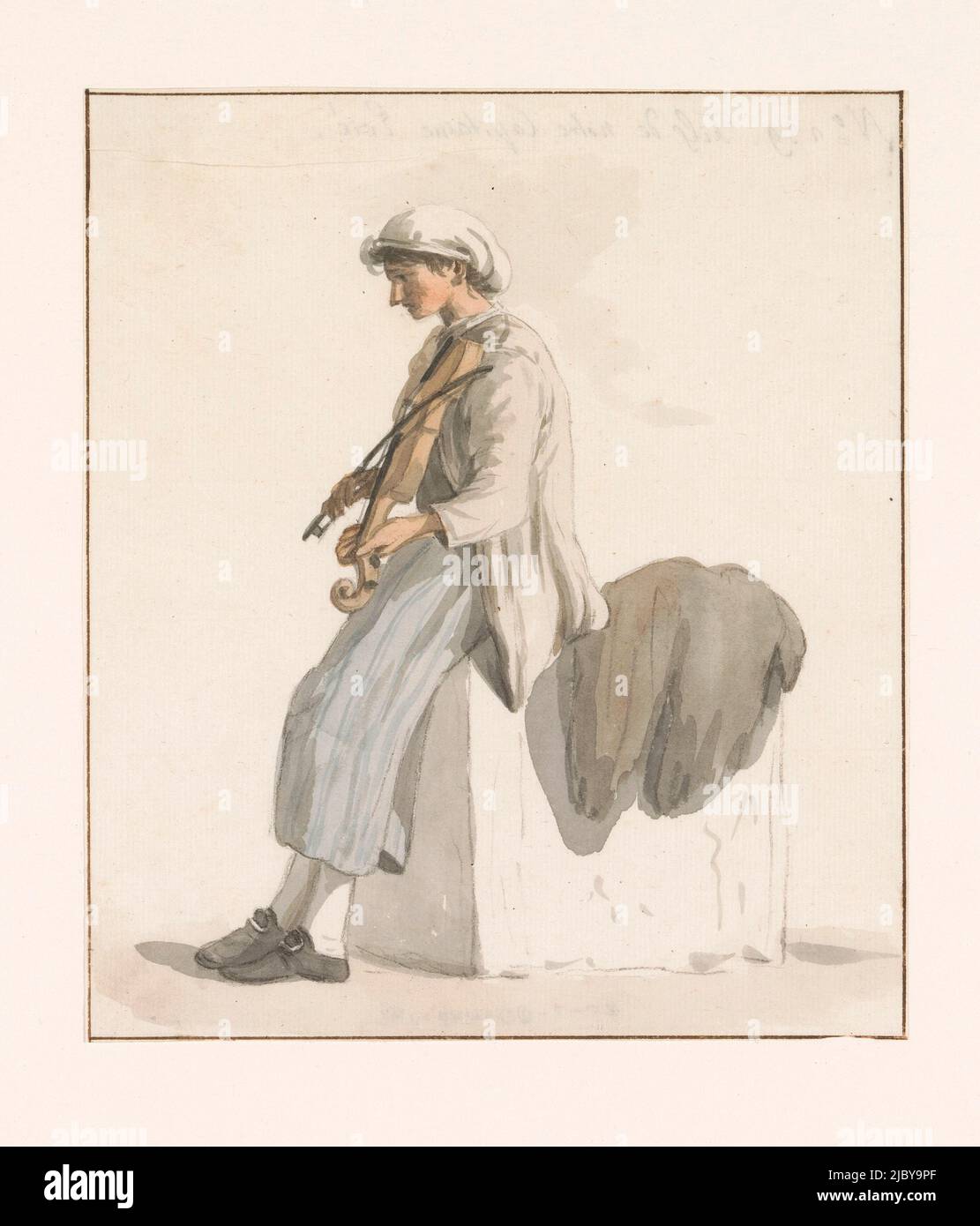 Fils du capitaine Erié avec violon, Louis Ducros, 1778, dessin de l ...