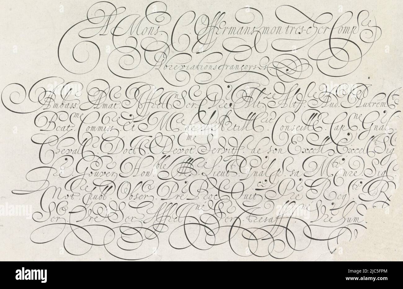 Écriture de l'échantillon avec la salutation: A mons. C. Offermans ...