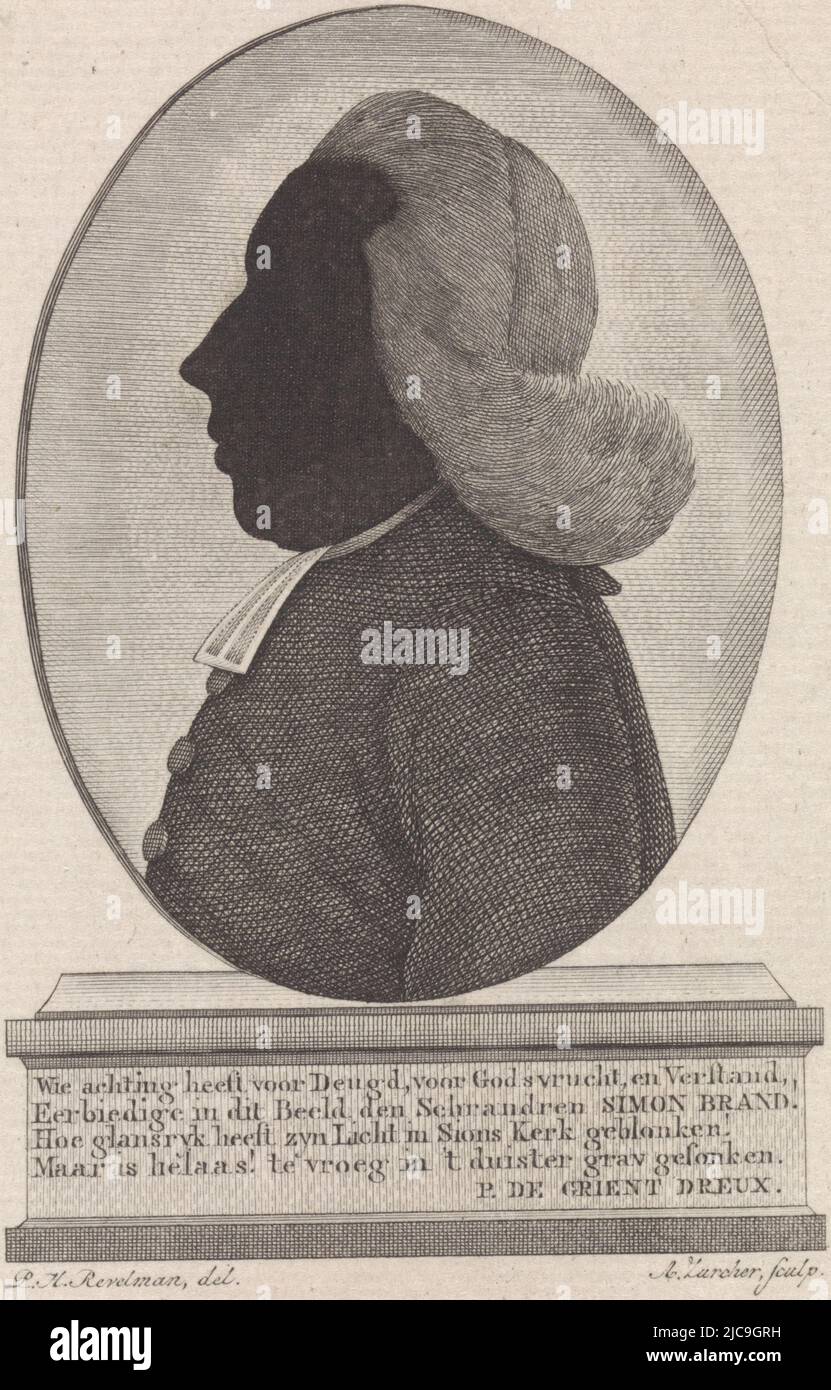 Portrait de silhouette du prédicateur Simon van Someren Brand sous le ...