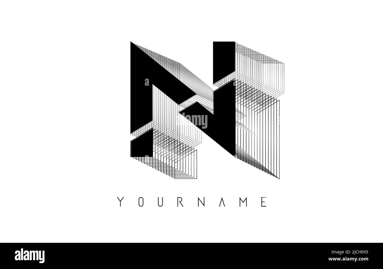 Design du logo noir filaire N Letter. Illustration vectorielle créative ...