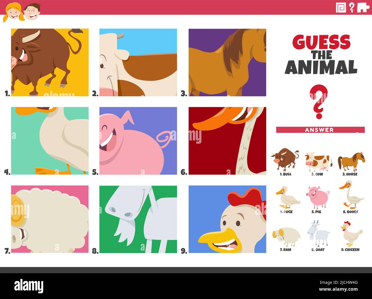 Illustration de dessin animé d'un jeu éducatif de deviner des espèces ...