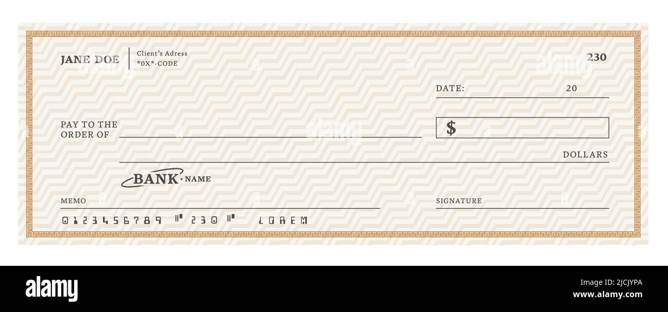 Chèque bancaire vierge, modèle de chèque de chèques ou bon papier de ...