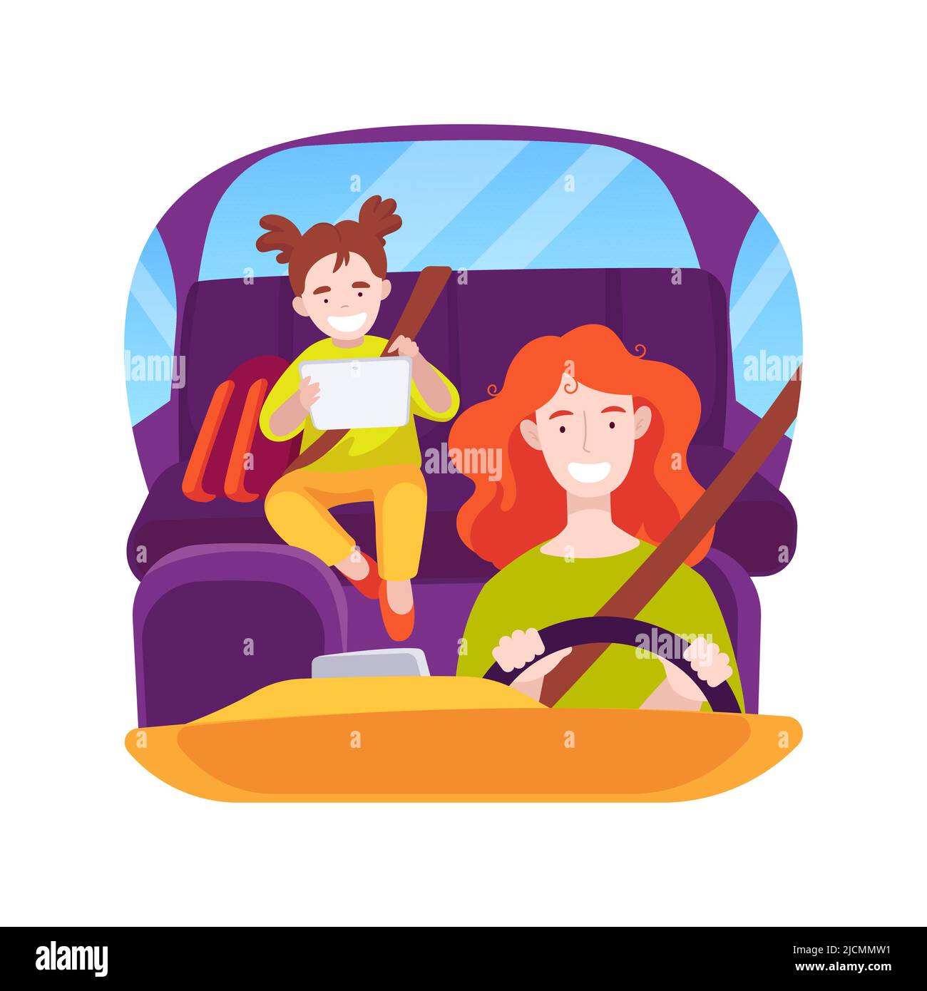 Aller à l'école en voiture isolé dessin animé vecteur illustration ...