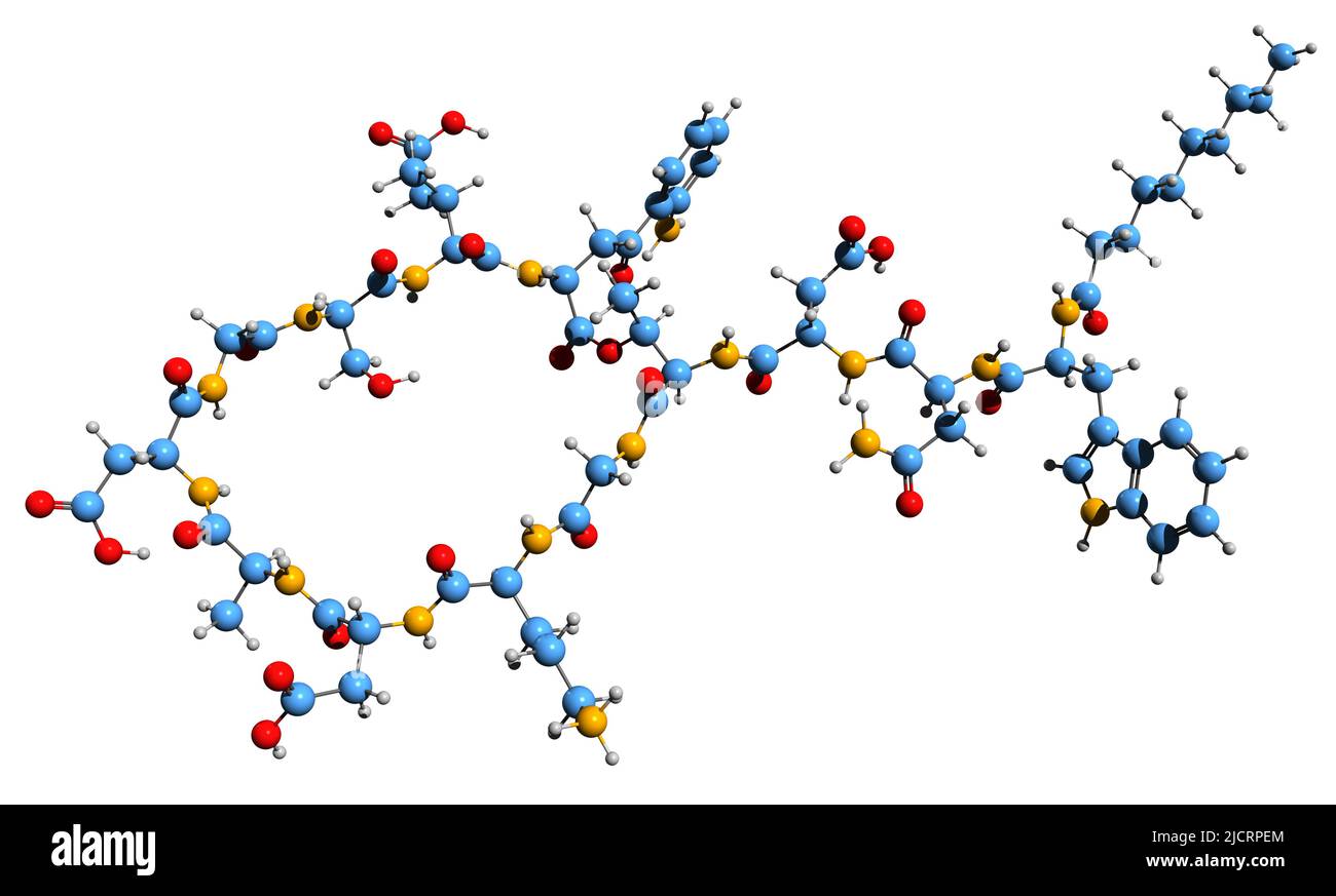 3D image de la formule squelettique de daptomycine - structure chimique ...