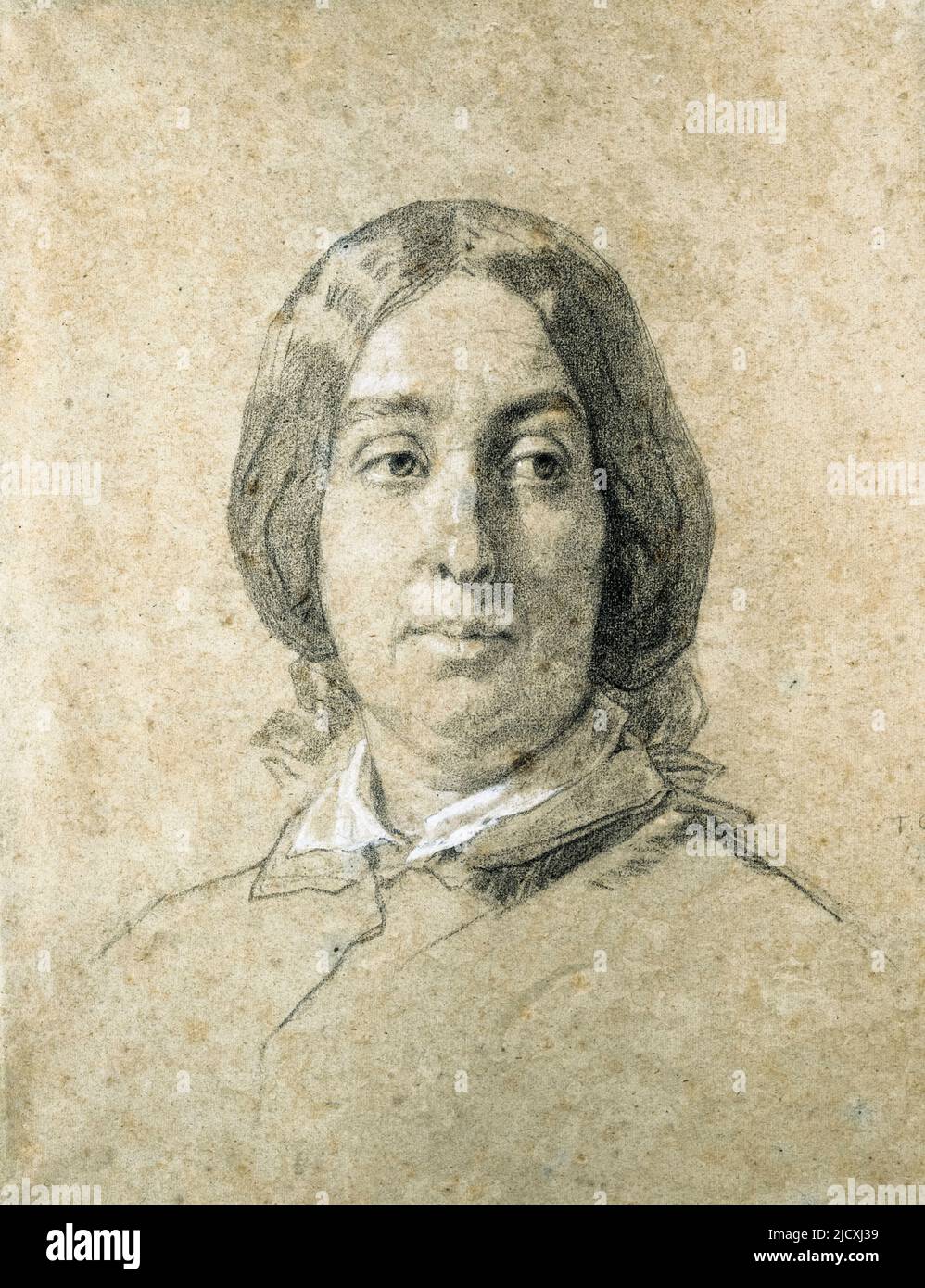 Portrait de George Sand (1804-1876), dessin au crayon par Thomas ...