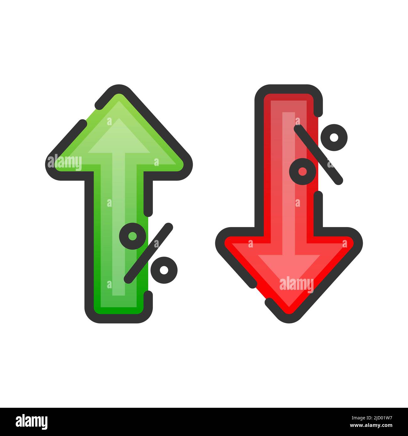 Flèche vers le bas, signe de pourcentage - réduction, symbole de vente ...