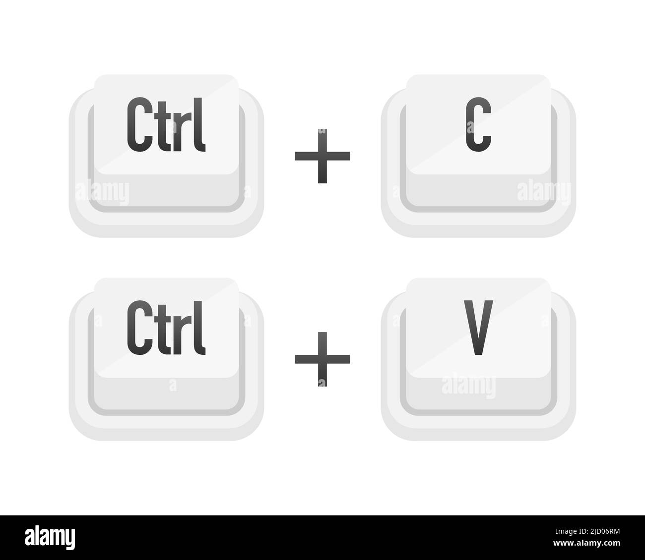 Ctrl plus C et Ctrl plus V bouton blanc 3D sur fond blanc. Ordinateurs particules claviers ...
