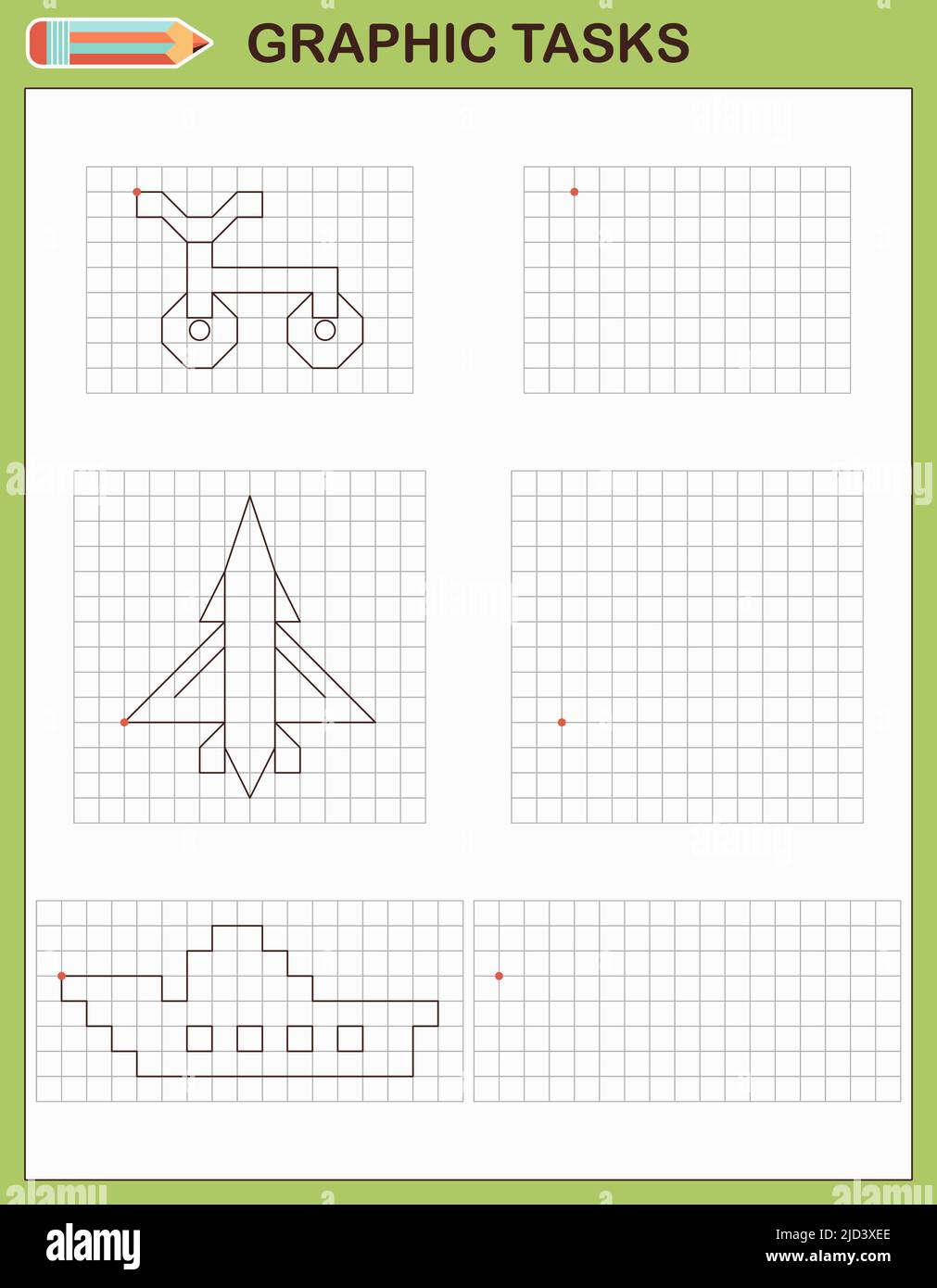 Tâches graphiques par cellules. Jeux éducatifs pour enfants Image ...