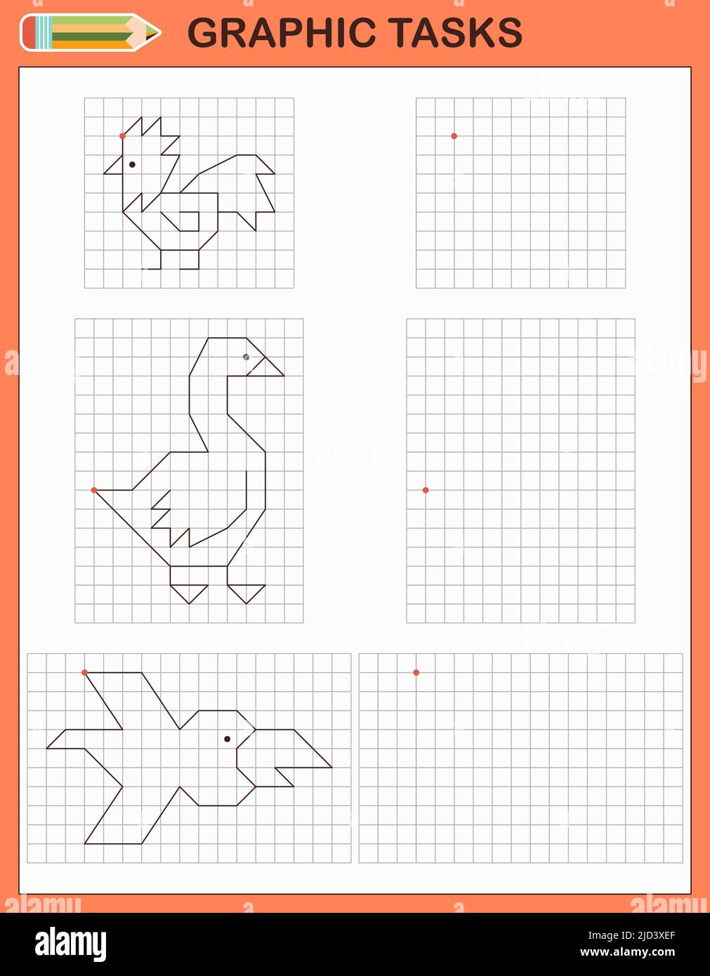 Tâches graphiques par cellules. Jeux éducatifs pour enfants Image ...