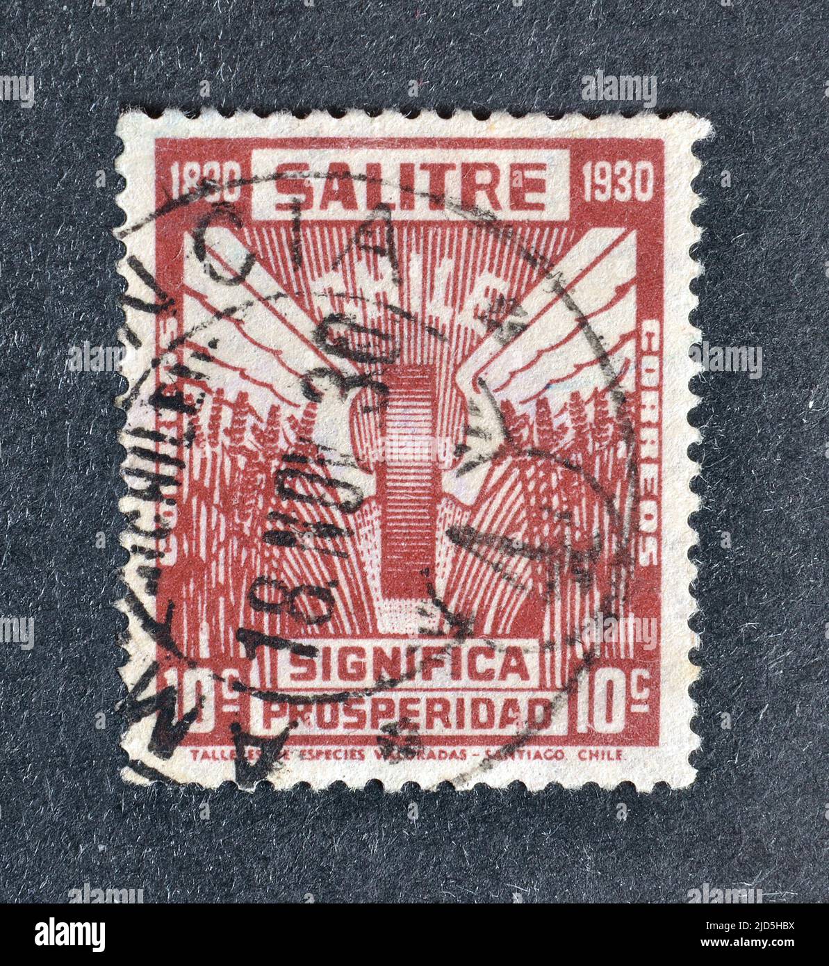 Timbre-poste annulé imprimé par le Chili, qui montre la prospérité du ...