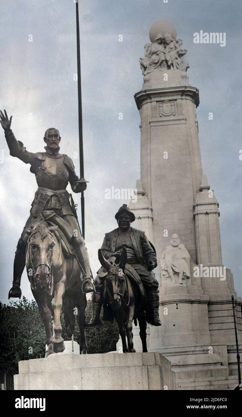 La statue du héros de Cervantes Don Quichotte, et son compagnon de ...