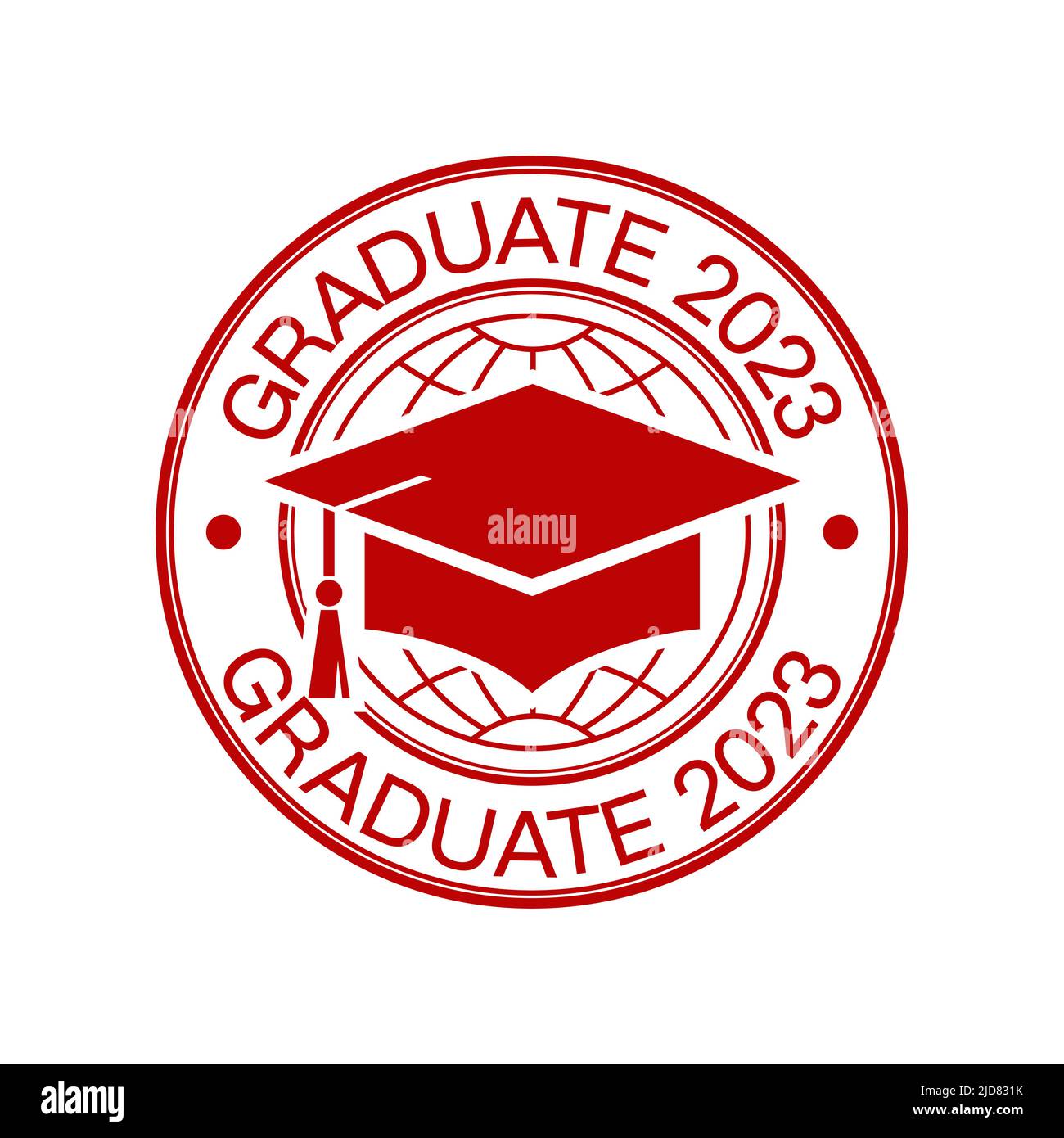 Diplômé et classe de 2023 avec un chapeau de graduation. Illustration ...