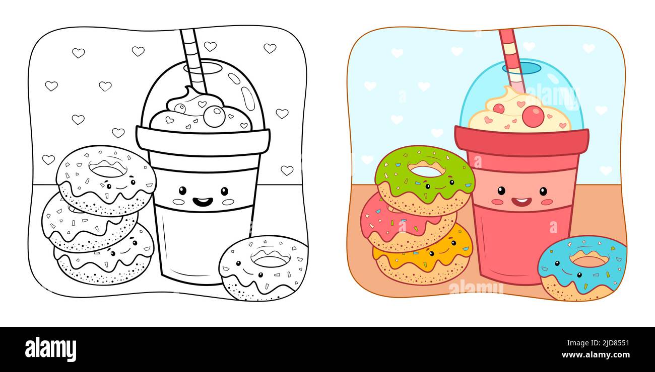 Livre de coloriage ou page de coloriage pour les enfants. Beignets et ...