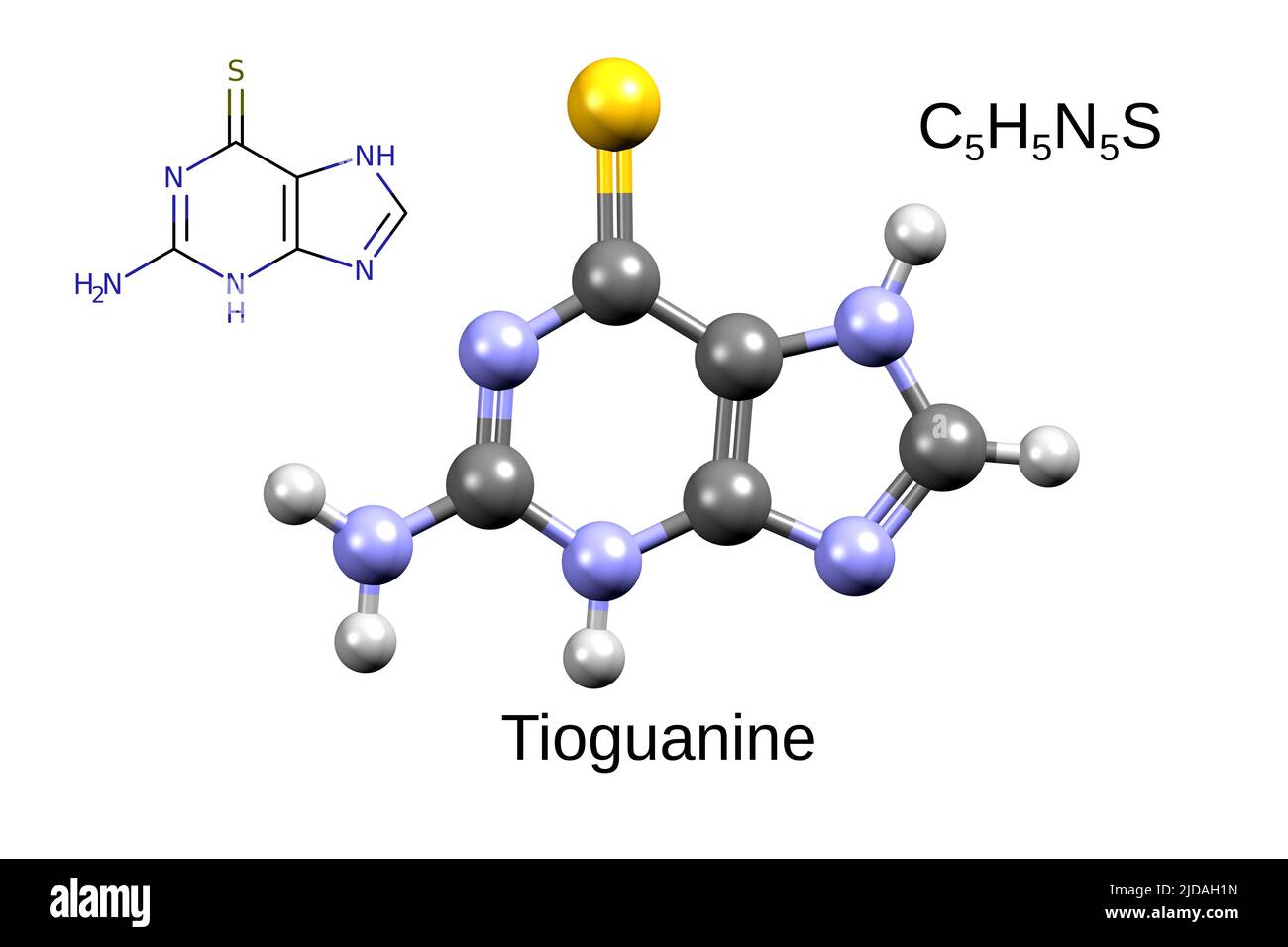 Formule chimique, formule squelettique et modèle à bille et à bâton 3D ...