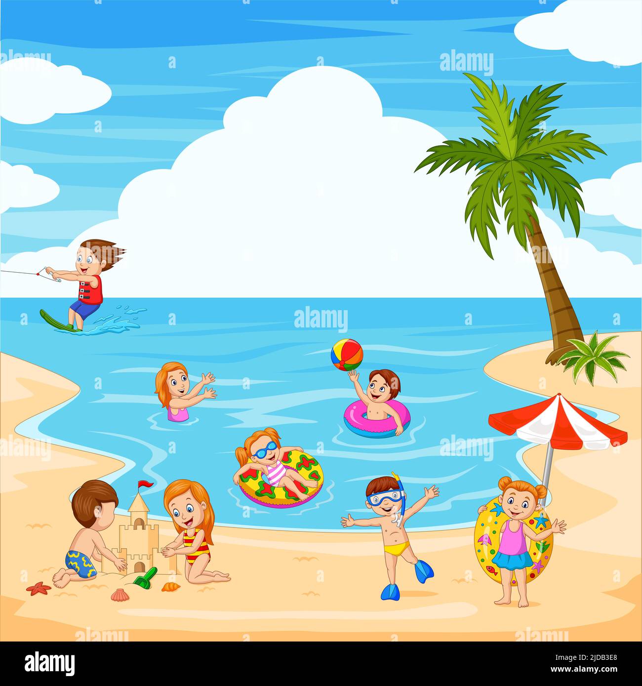 Cartoon little girl playing beach Banque de photographies et d’images à ...
