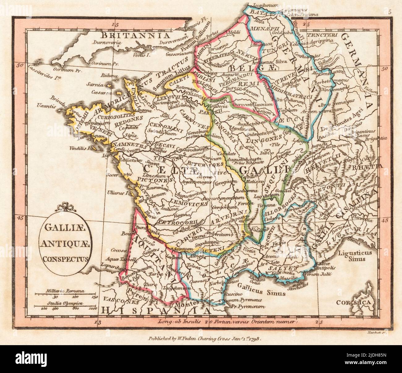 Galliae antiquae conspectus. Une vue de la Gaule antique. 1798 carte du ...