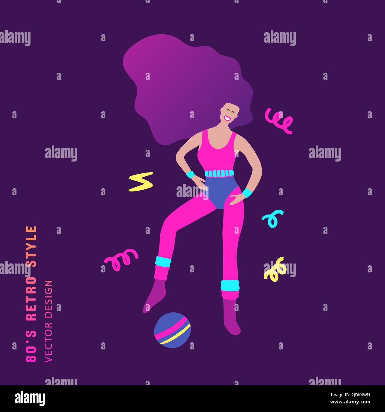 80s Retro Party Aérobic Femme Clipart Carte De Vecteur Humain De