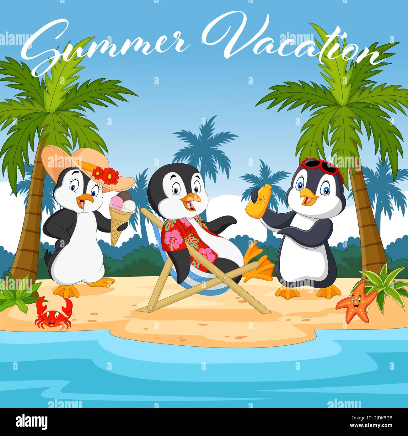 Pingouins sur la plage Banque d'images vectorielles - Alamy