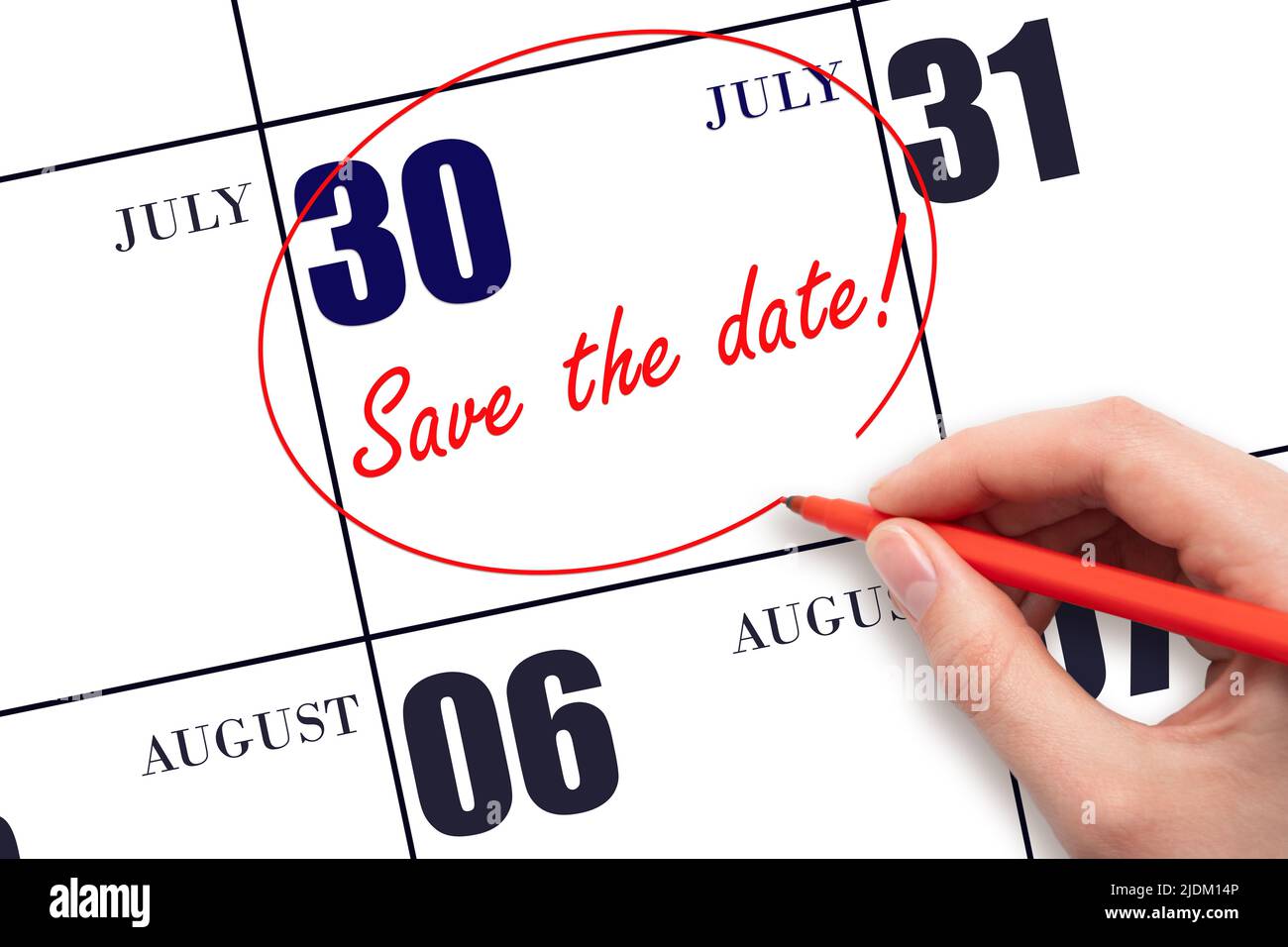 30th jour de juillet. Dessiner à la main une ligne rouge et écrire le ...