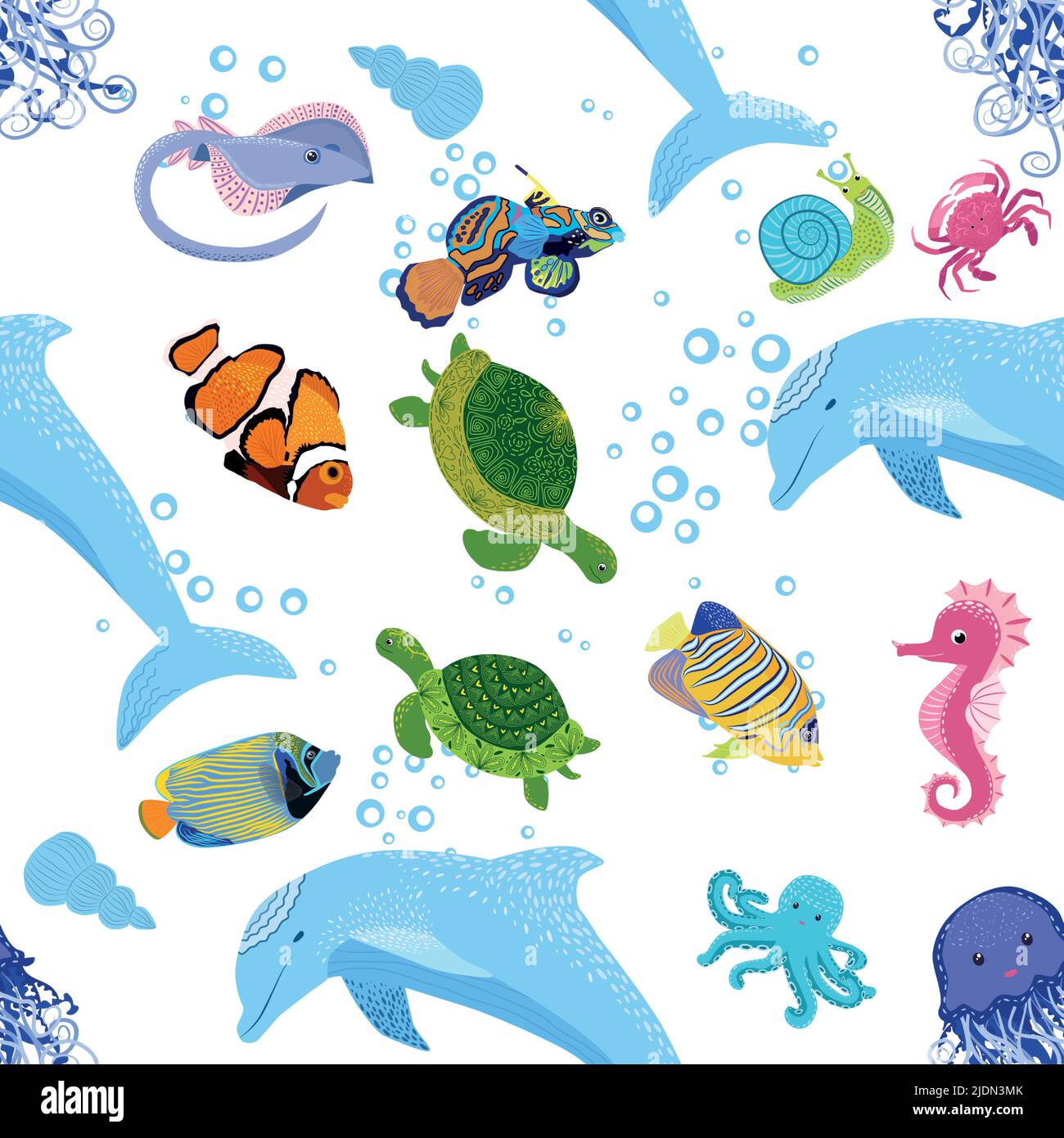 Vie marine, poissons, animaux lumineux sans couture. voyage en mer ...