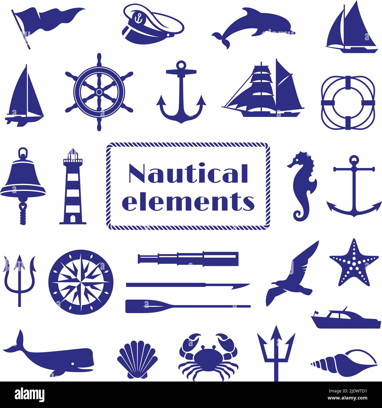 Ensemble d'éléments nautiques. Icône nautique, cloche de mer et bateau ...