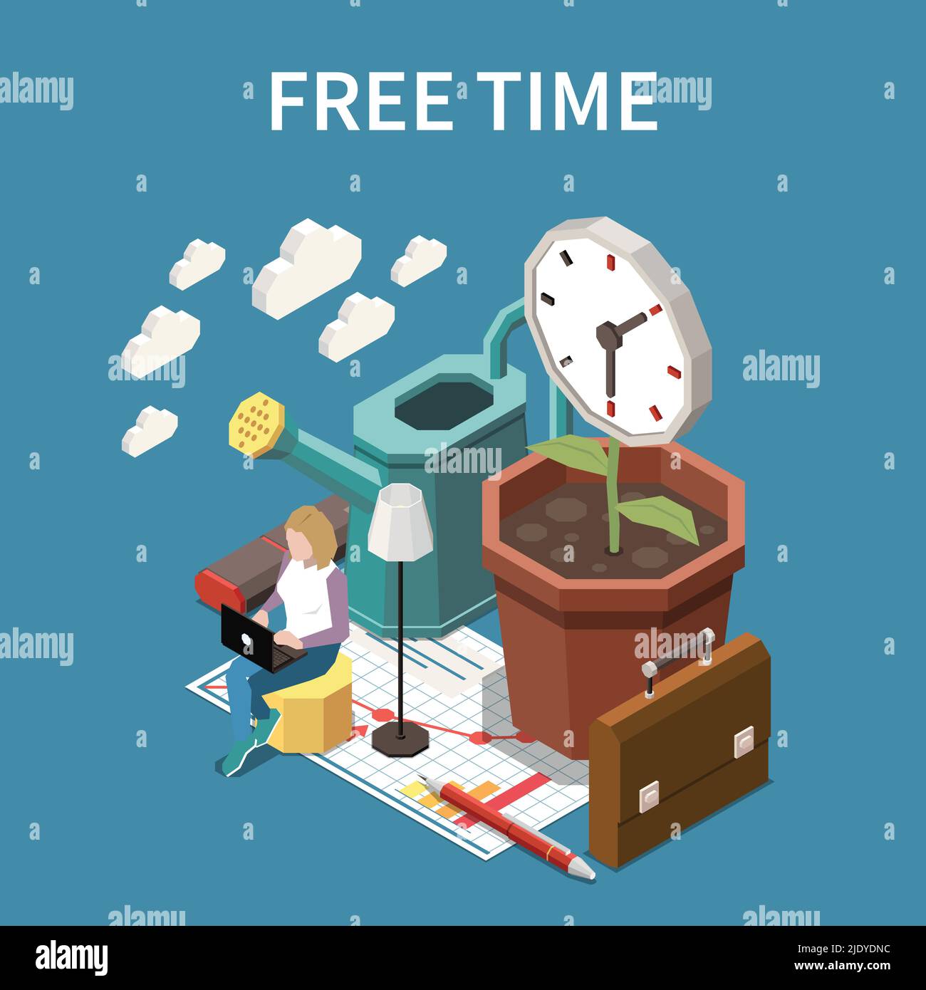 Concepto de tiempo libre con símbolos de equilibrio de vida ilustración ...