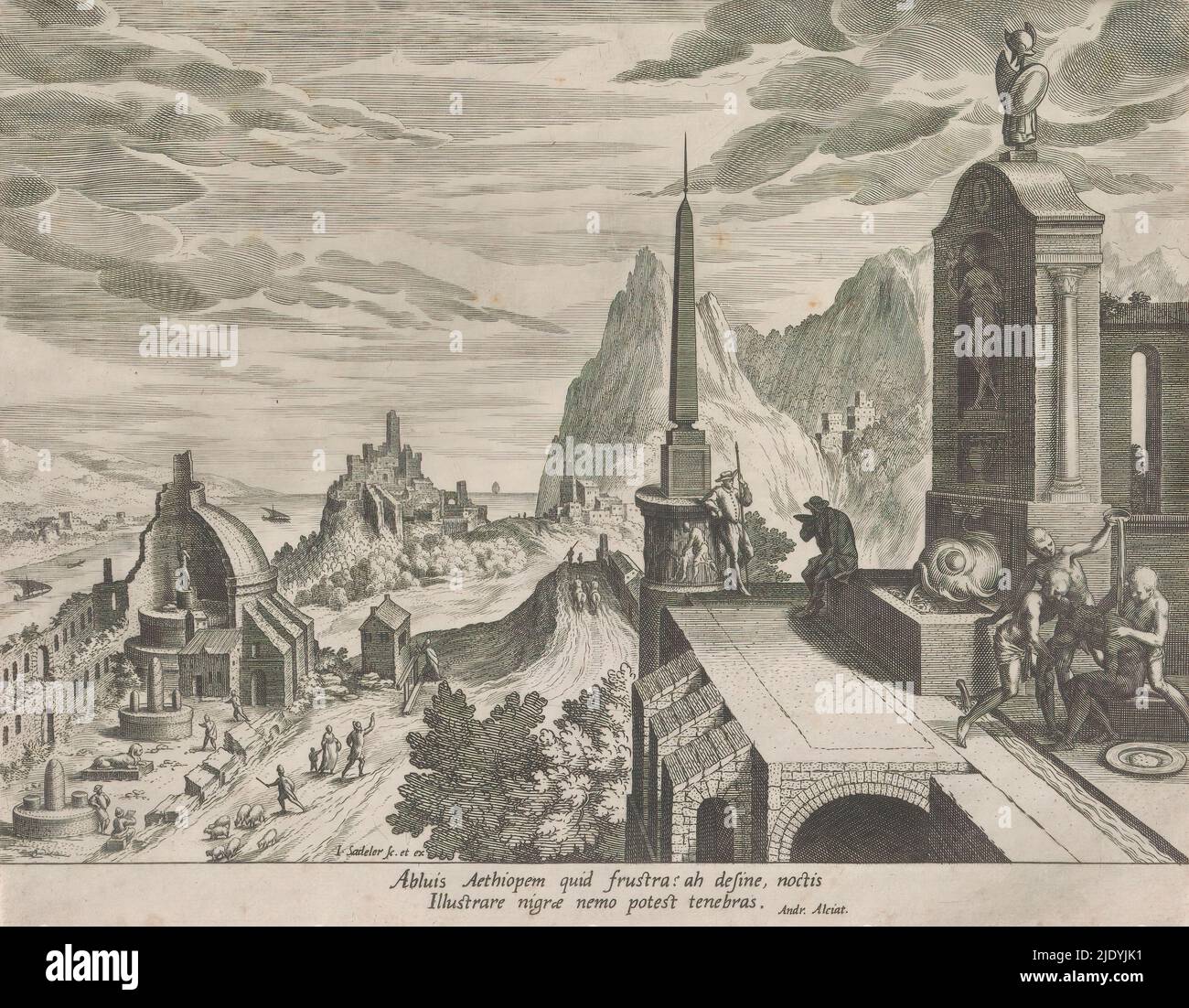 Paysage avec l'emblème sur le lavage d'un Moor, Emblems dans un paysage ...