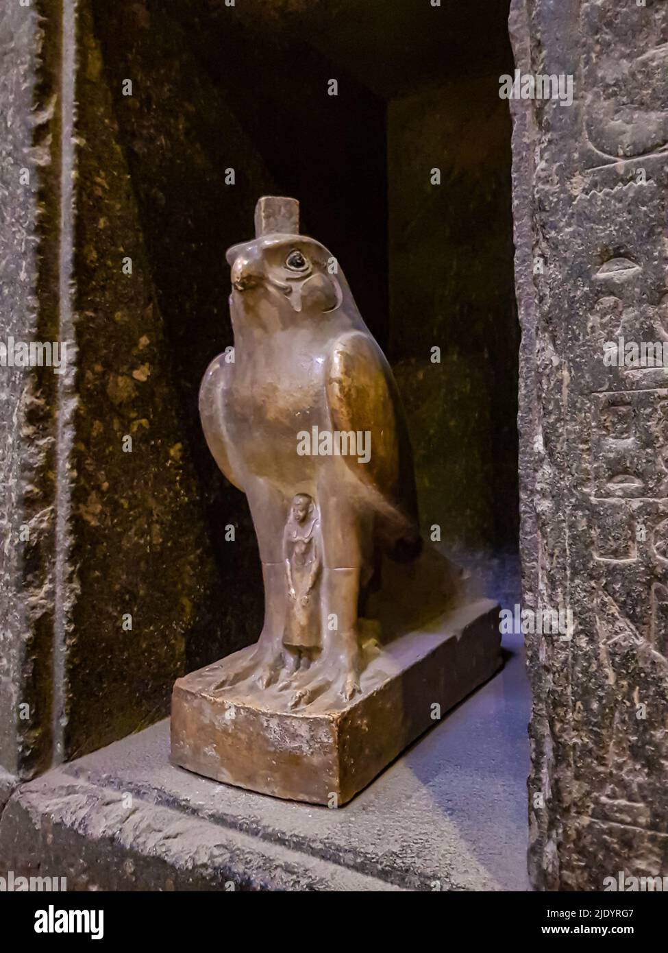 Le Caire, Egypte - 17 décembre 2021 : statue d'Horus du Musée égyptien du Caire, Egypte. Il est ...