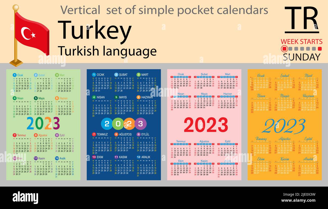 Calendrier turc de poche verticale pour 2023 (deux mille vingt-trois ...