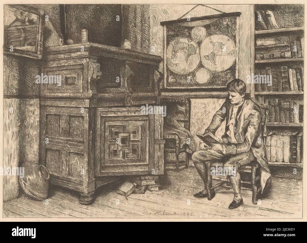 Lisant homme dans un intérieur, Un homme en vêtements du XVIIIe siècle ...