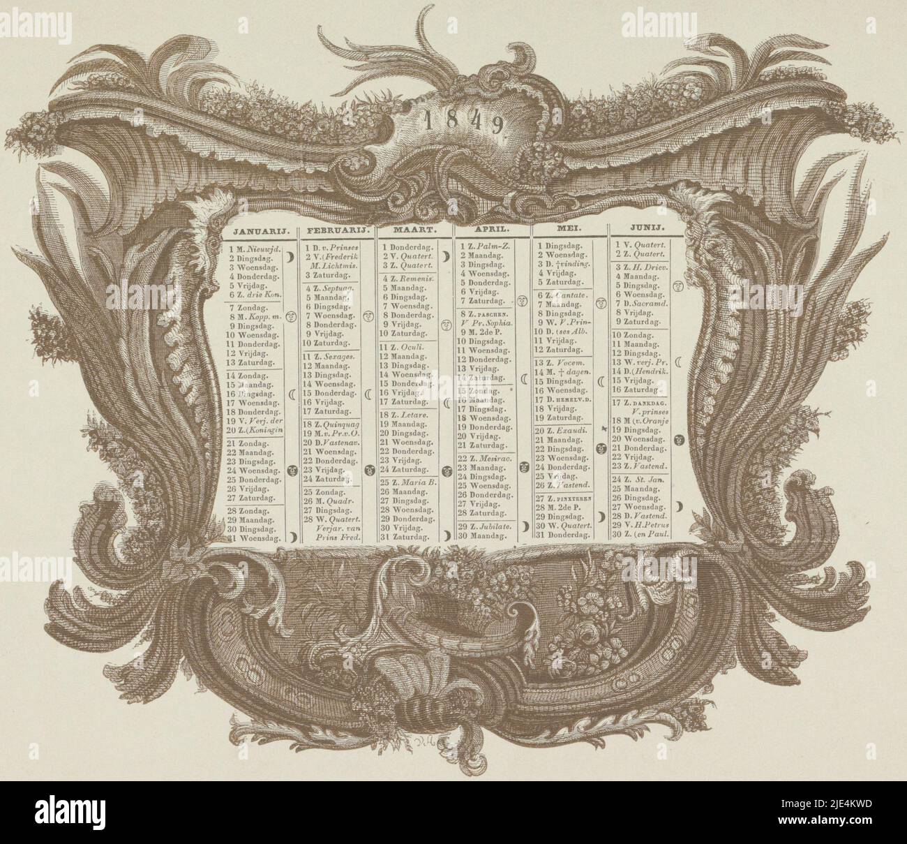 Calendrier pour 1849, Rombertus Julianus van Arum, 1849 - 1883, les six ...