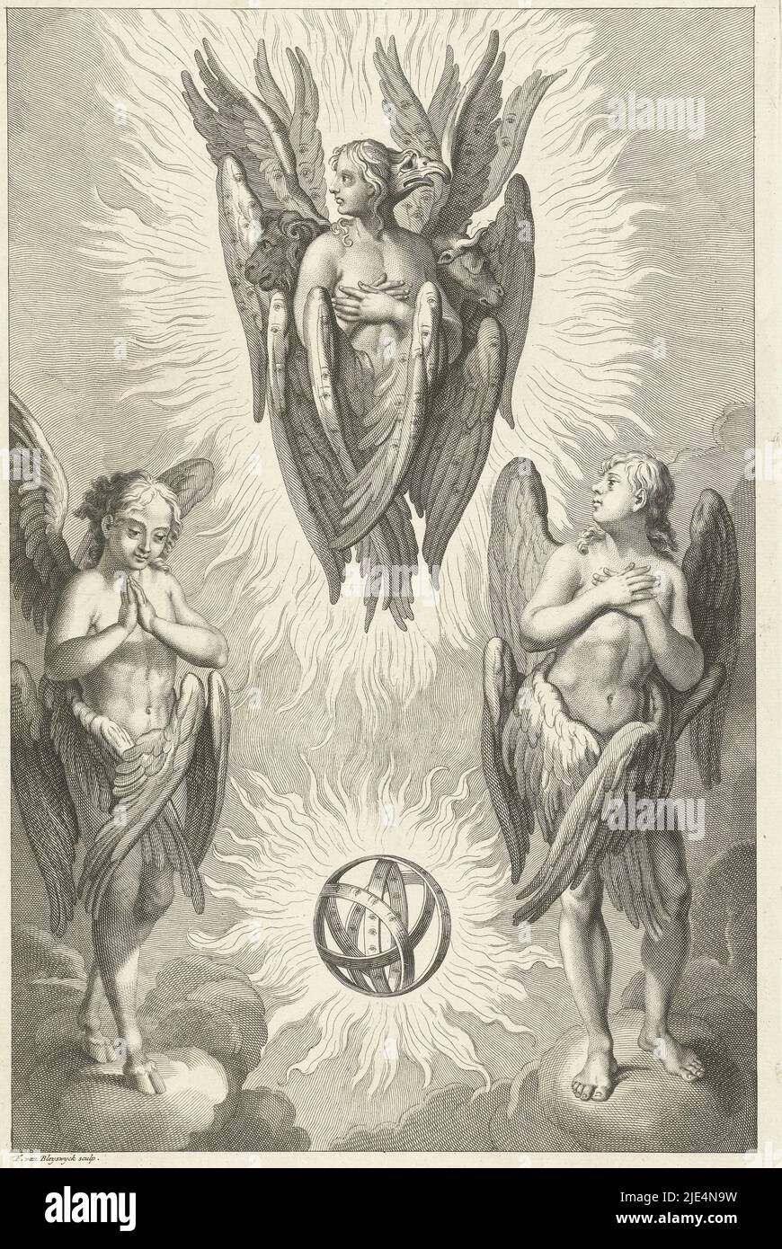 Trois séraphes ou anges sous différentes formes, dans l'ange du milieu ...