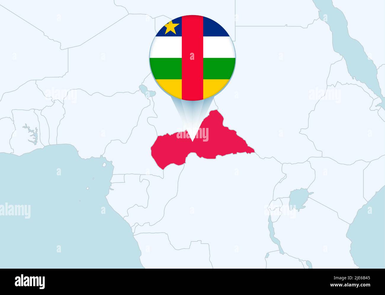 Afrique avec une carte sélectionnée de la République centrafricaine et l'icône du drapeau de la ...