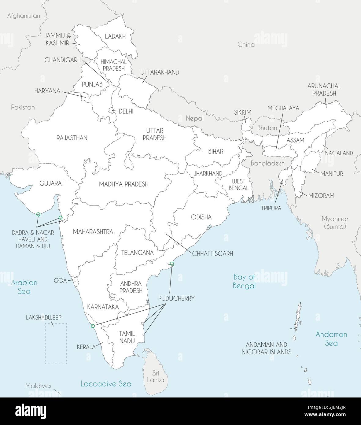 India map with states Banque d'images vectorielles - Alamy