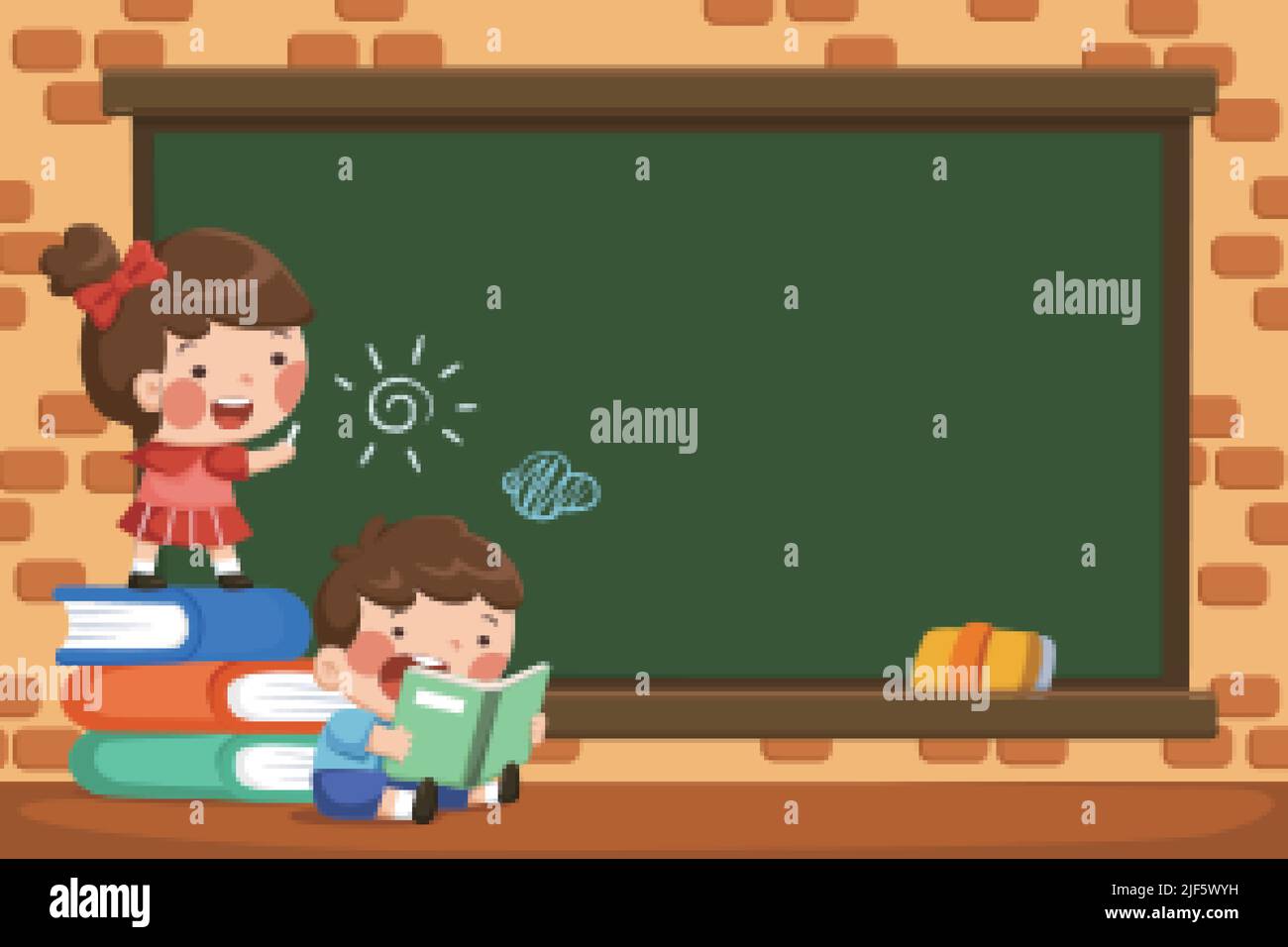 Illustration de dessin animé d'enfants s'amusant dans la salle de ...