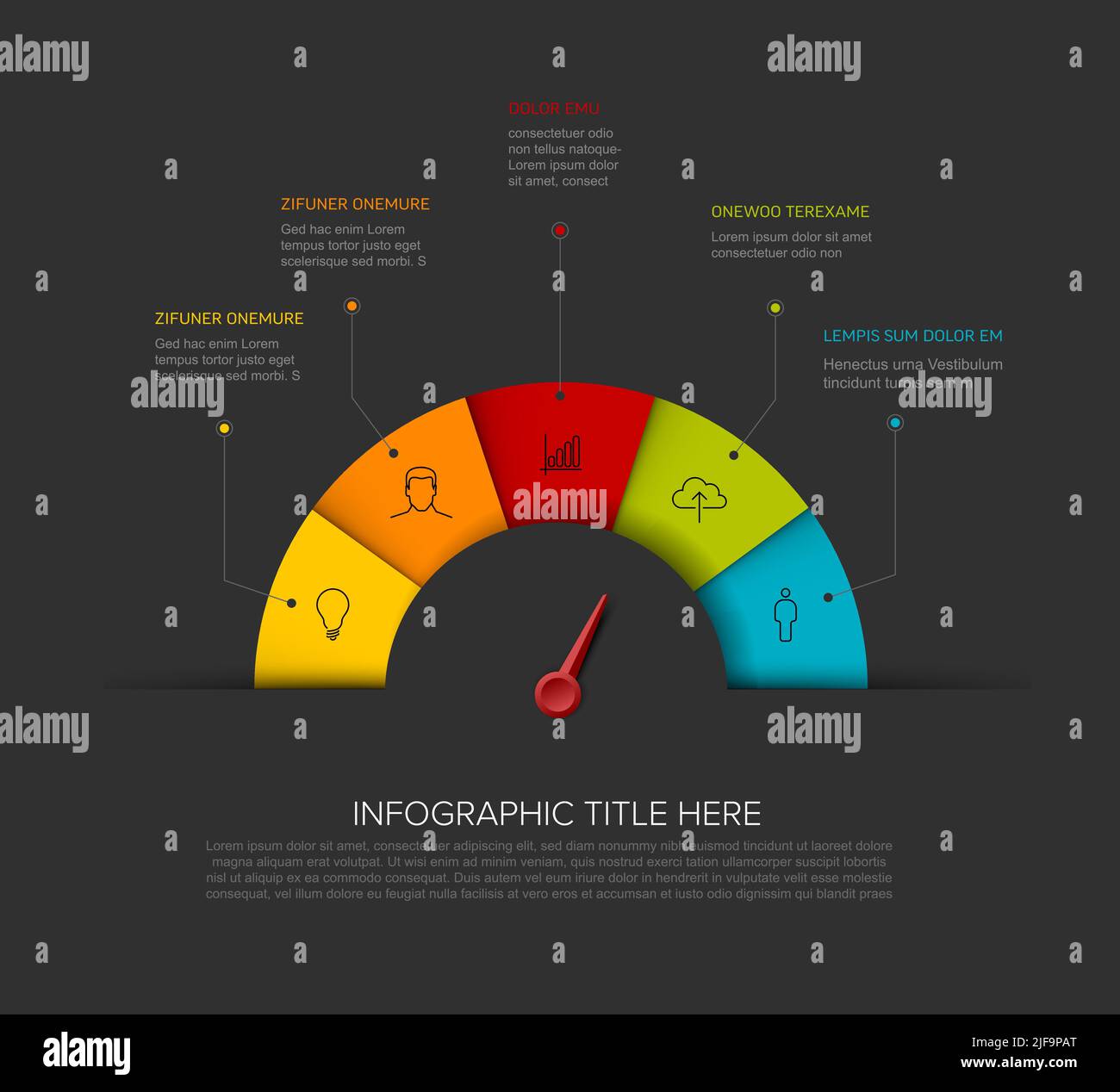 Modèle d'indicateur de mesure Infographique polyvalent Vector avec cinq ...