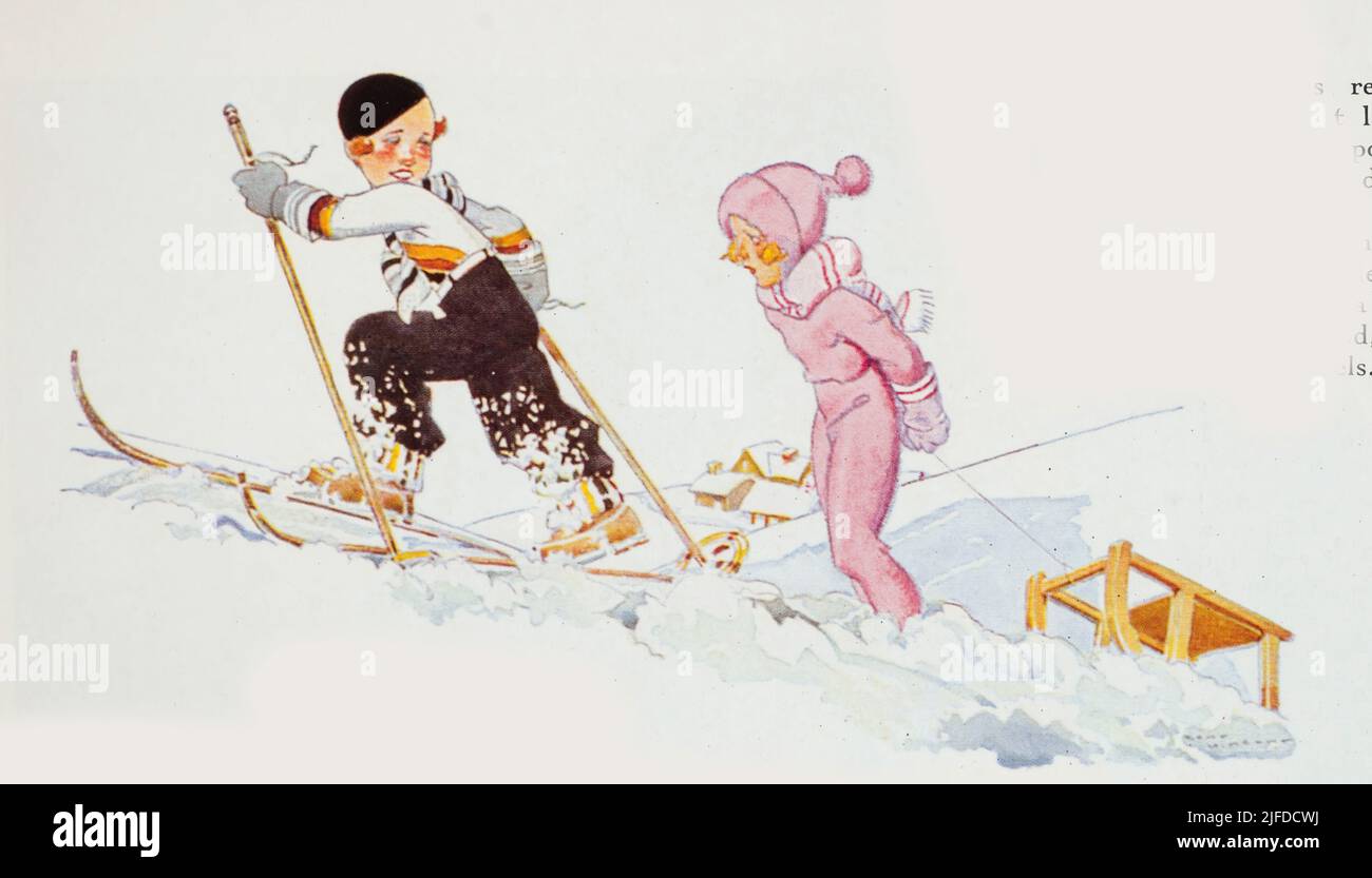 traduction en anglais : ski, Illustration de René Vincent : la joie des ...
