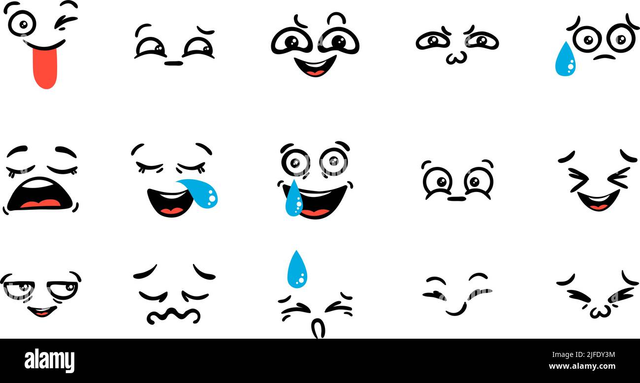 Différents jeux d'émoticônes de dessin animé. Doodle visages, yeux et ...